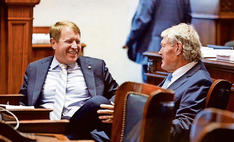 South Carolina Sen. Shane Martin, R-Pauline (left) speaks to Finance ...