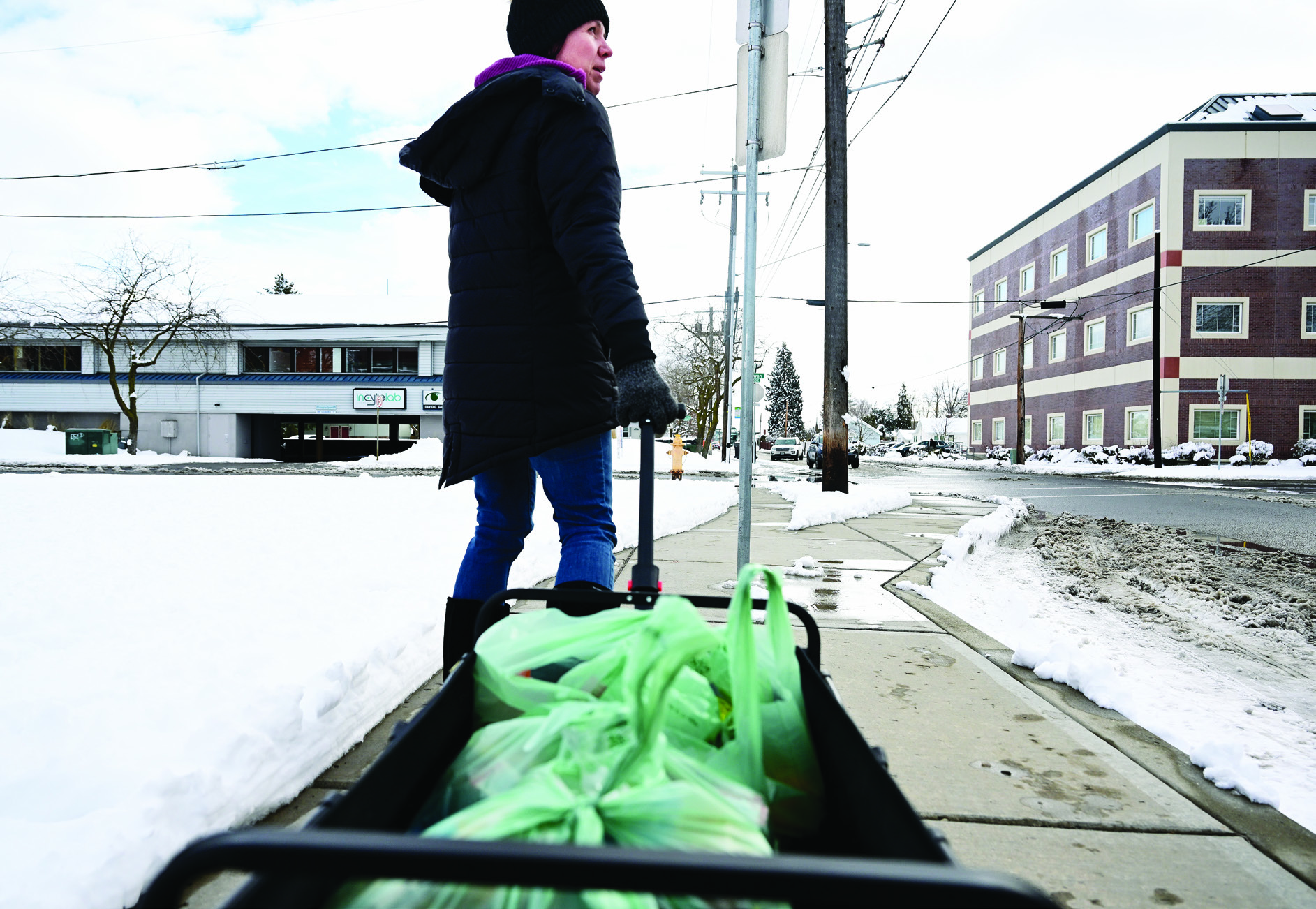shannon lehman rolls food toward her home in a wagon on tuesday after ...