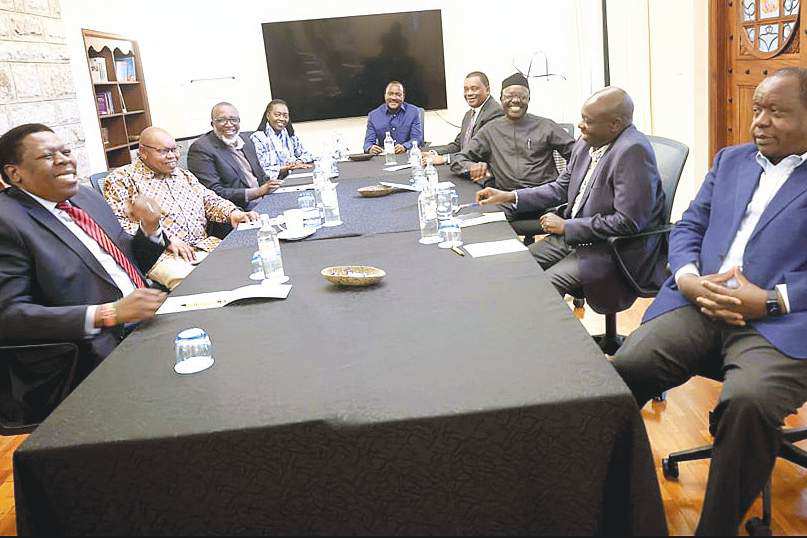 Opposition leaders (left to right) Eugene Wamalwa, Torome Saitoti ...